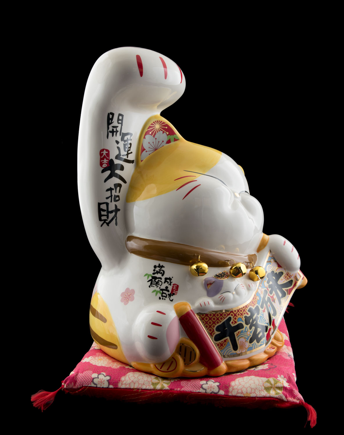 Grande Statue Chat japonais Maneki neko 36 cm en porcelaine Patte levée ...