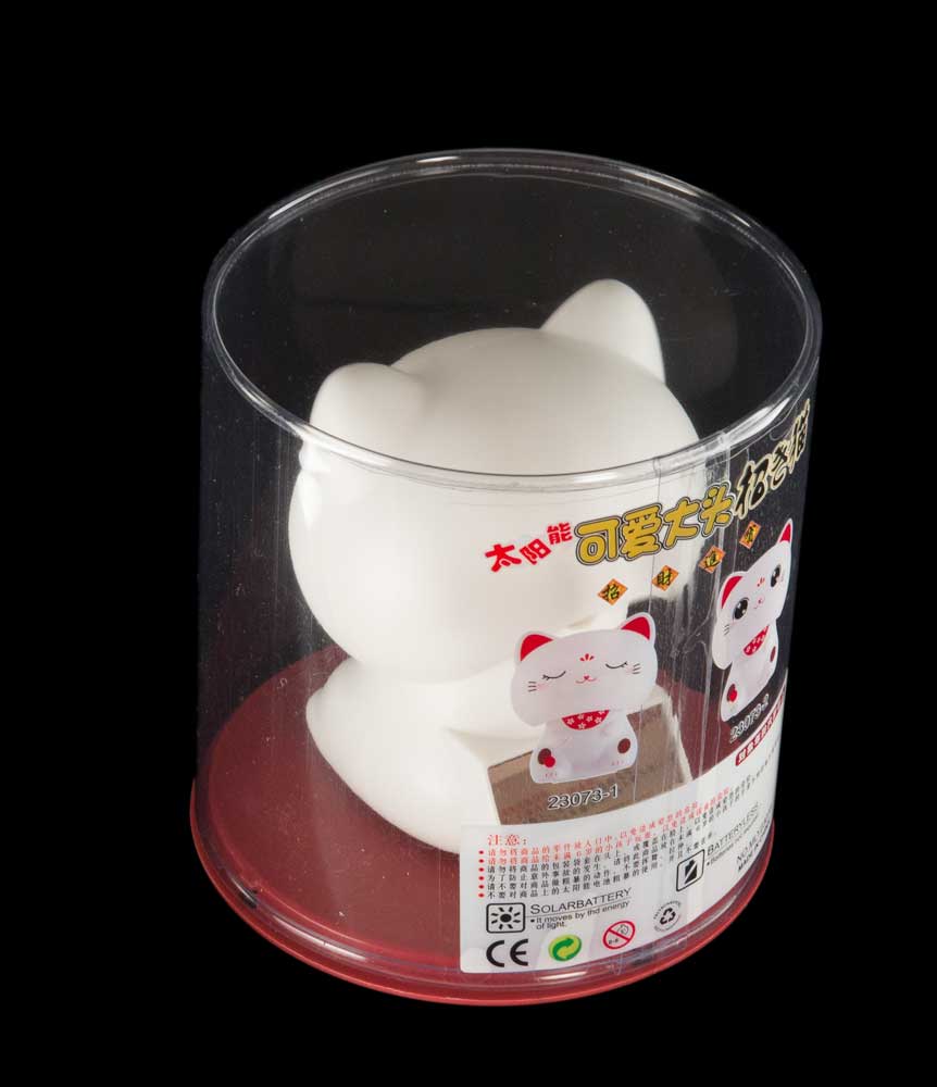 Chat chinois solaire - Yeux fermés - Tête animée Maneki Neko blanc