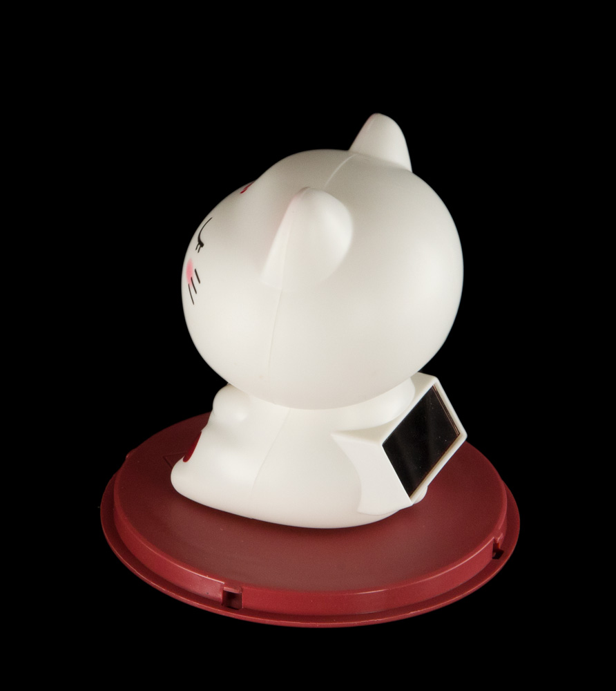 Chat chinois solaire - Yeux fermés - Tête animée Maneki Neko blanc