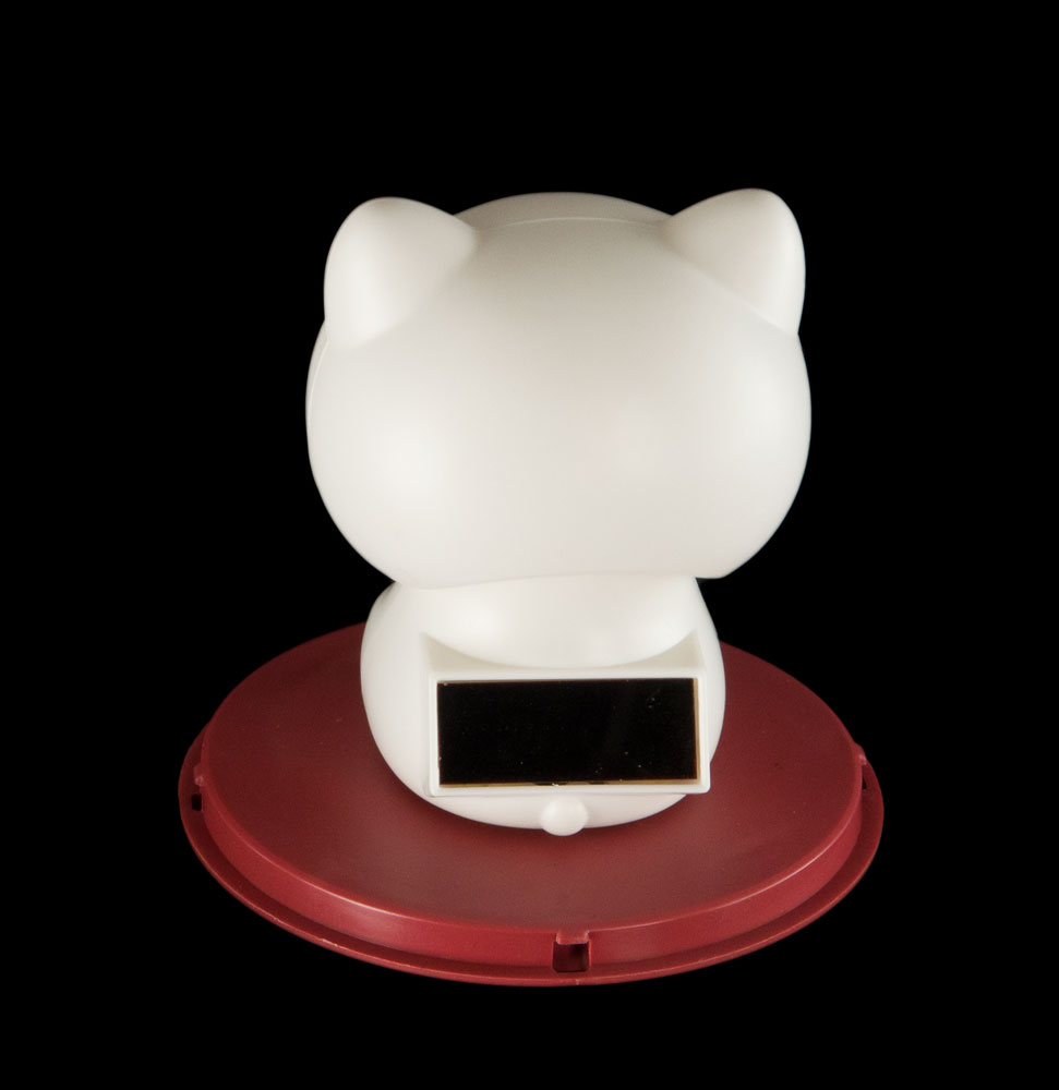 Chat chinois solaire - Yeux fermés - Tête animée Maneki Neko blanc