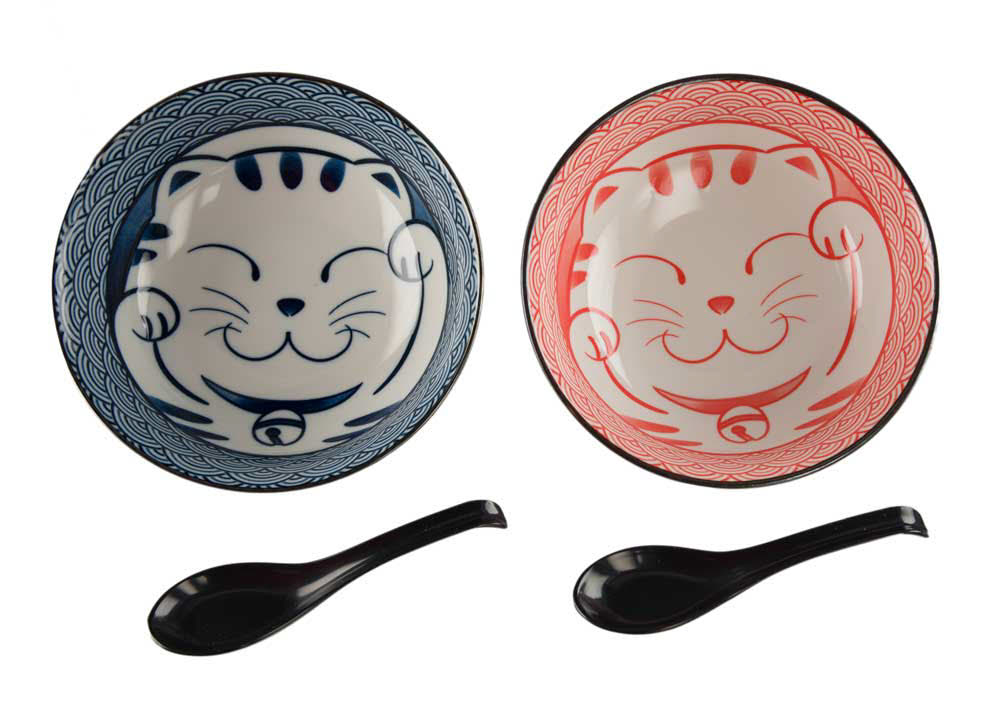Paire Bol à ramen Chat Japonais Maneki Neko 19 cm en Porcelaine du ...