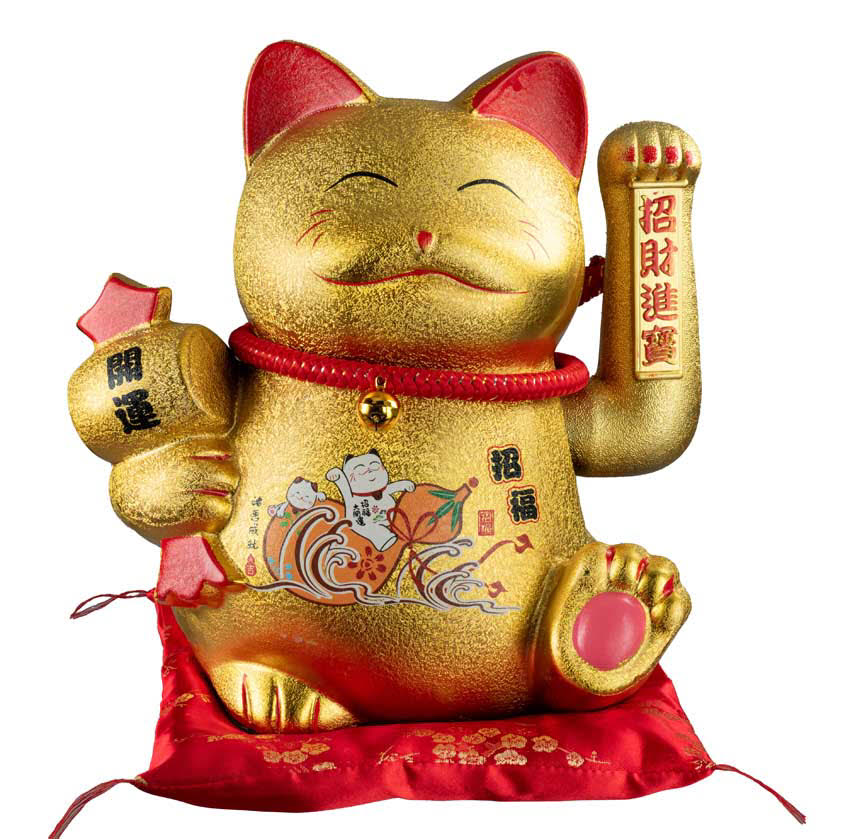 Grande figurine chat chinois - Statue maneki neko en céramique ...