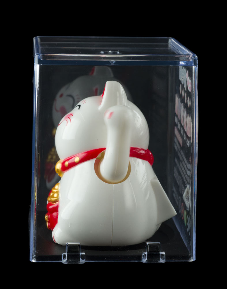 Mini Chat chinois solaire - Maneki neko blanc patte gauche animée