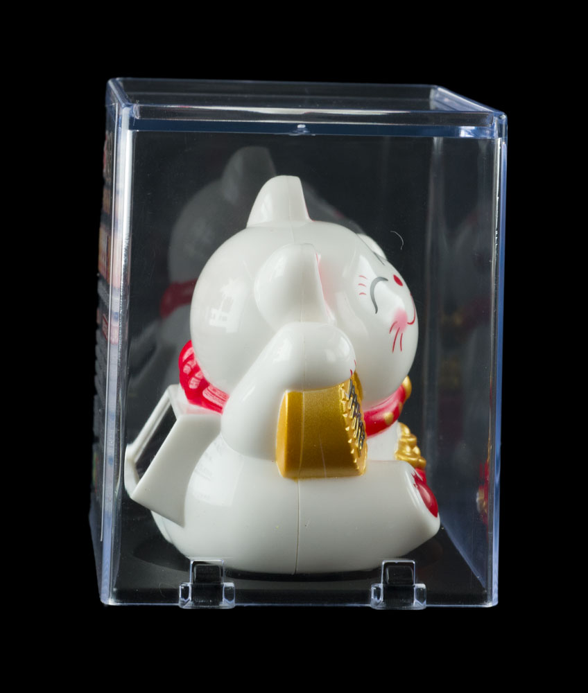 Mini Chat chinois solaire - Maneki neko blanc patte gauche animée