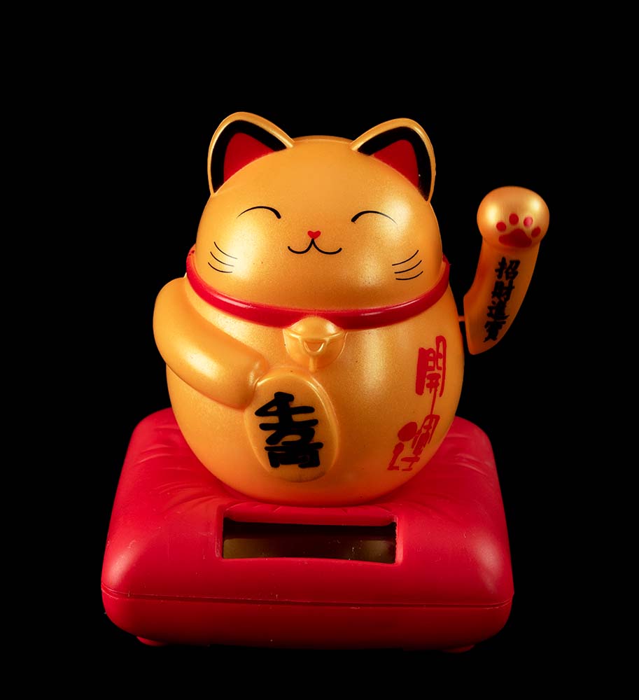 Figurine Chat Chinois - Chat Solaire Maneki-neko Orange Patte Animée -194