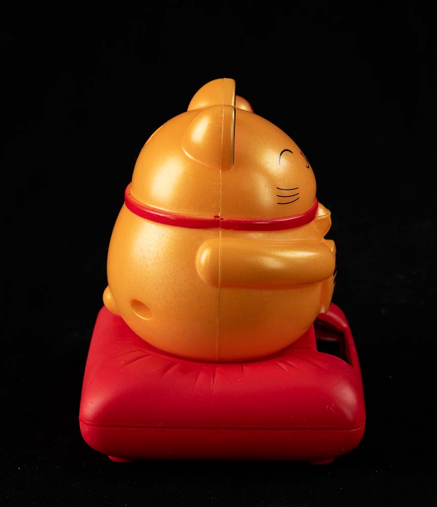 Figurine Chat Chinois - Chat Solaire Maneki-neko Orange Patte Animée -194