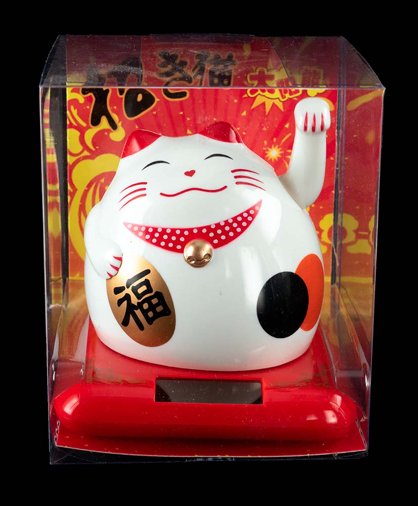Figurine Chat Chinois - Chat Solaire - Maneki-neko bobtail blanc 10cm -347