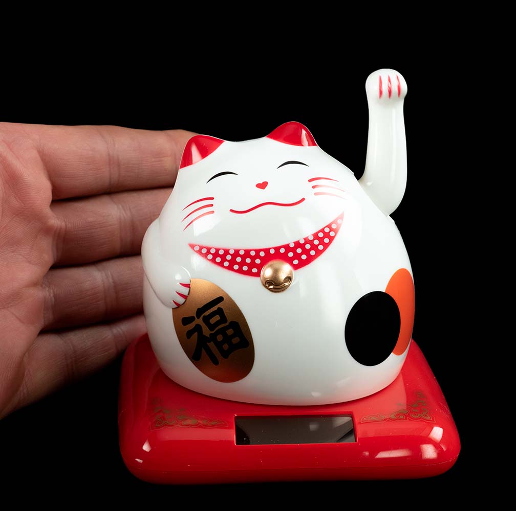 Figurine Chat Chinois - Chat Solaire - Maneki-neko bobtail blanc 10cm -347