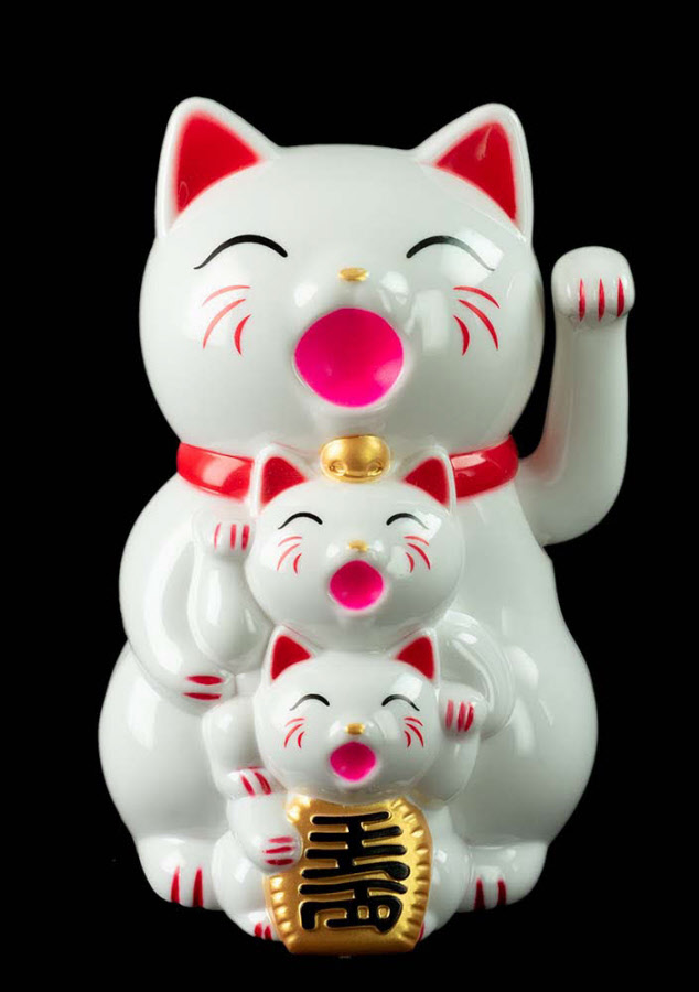 Famille figurine chat chinois - Chat Maneki-neko blanc 12 cm -327