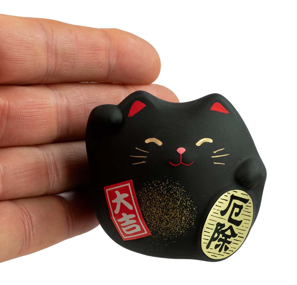 Manekineko Chat Japonais Porte Bonheur Made In Japon Maneki Neko Noir ...
