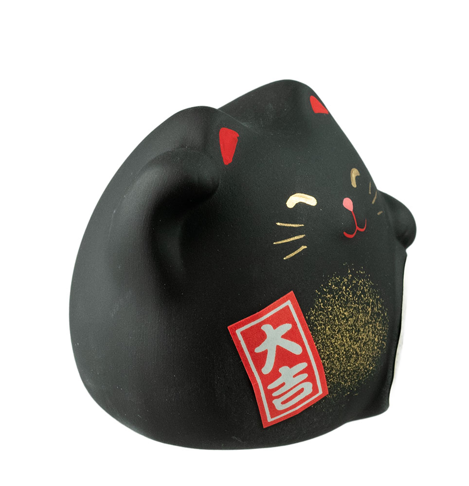Manekineko Chat Japonais Porte Bonheur Made In Japon Maneki Neko Noir ...