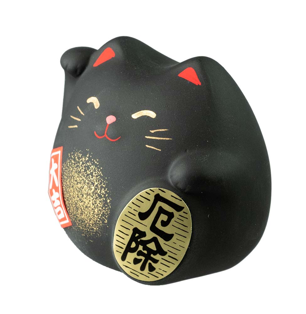 Manekineko Chat Japonais Porte Bonheur Made In Japon Maneki Neko Noir ...