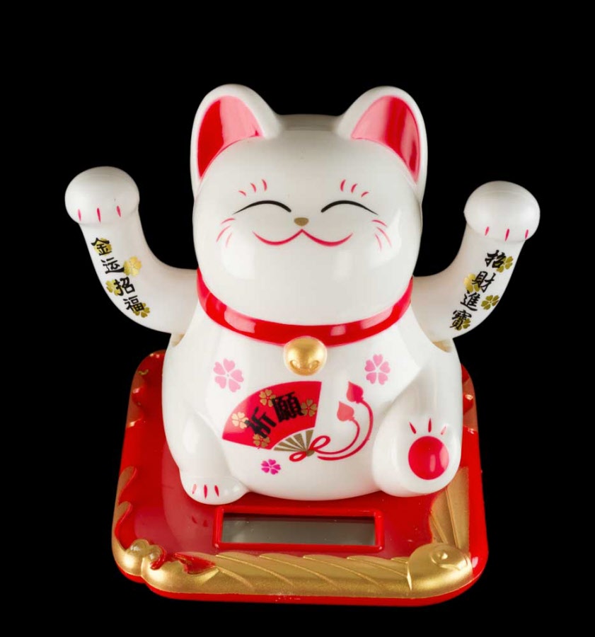 Chat Chinois 10 cm Maneki Neko Patte Animee Solaire 40721