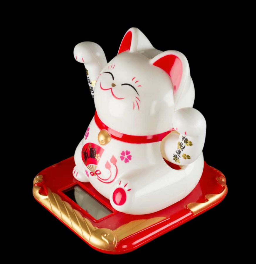Chat Chinois 10 cm Maneki Neko Patte Animee Solaire 40721