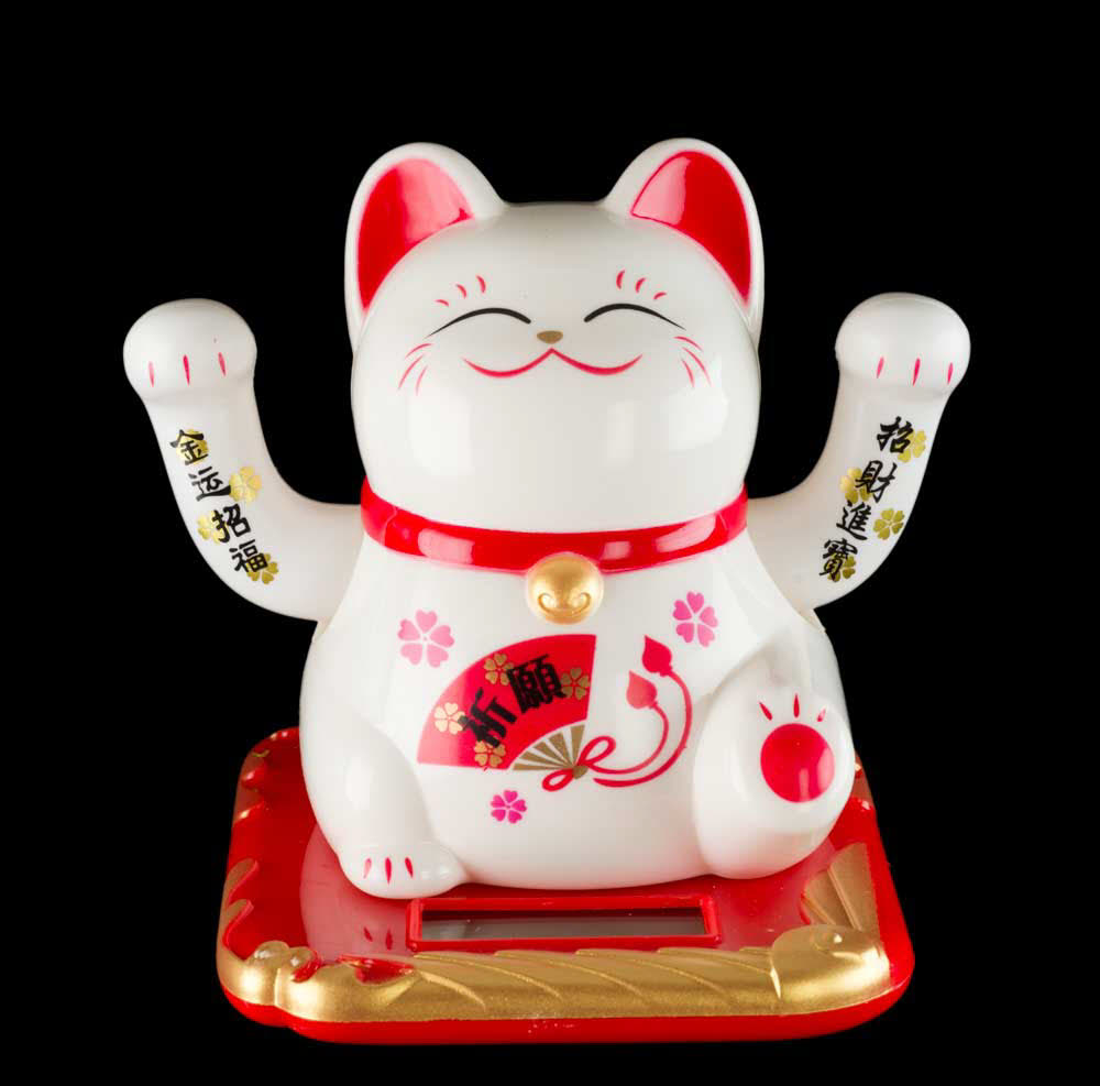 Chat Chinois 10 cm Maneki Neko Patte Animee Solaire 40721